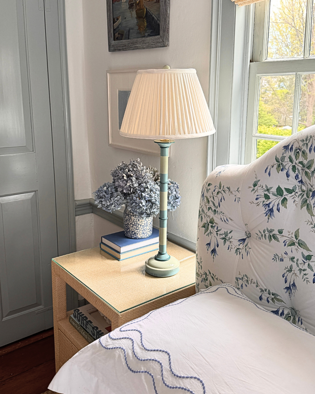Caroline Table Lamp: Lacquered Candlestick Design with Fermoie Shade