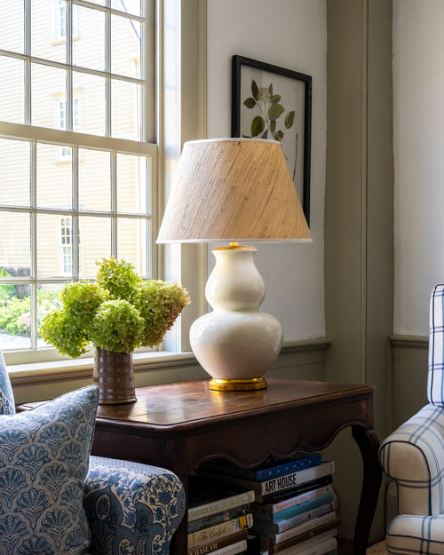 Luna Table Lamp in French Canvas